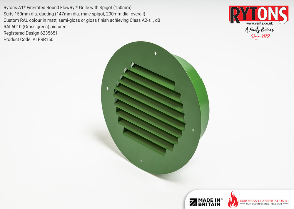 QUOTE: Rytons A1® Fire-rated Round FlowRyt® Grille with Spigot (150mm ...
