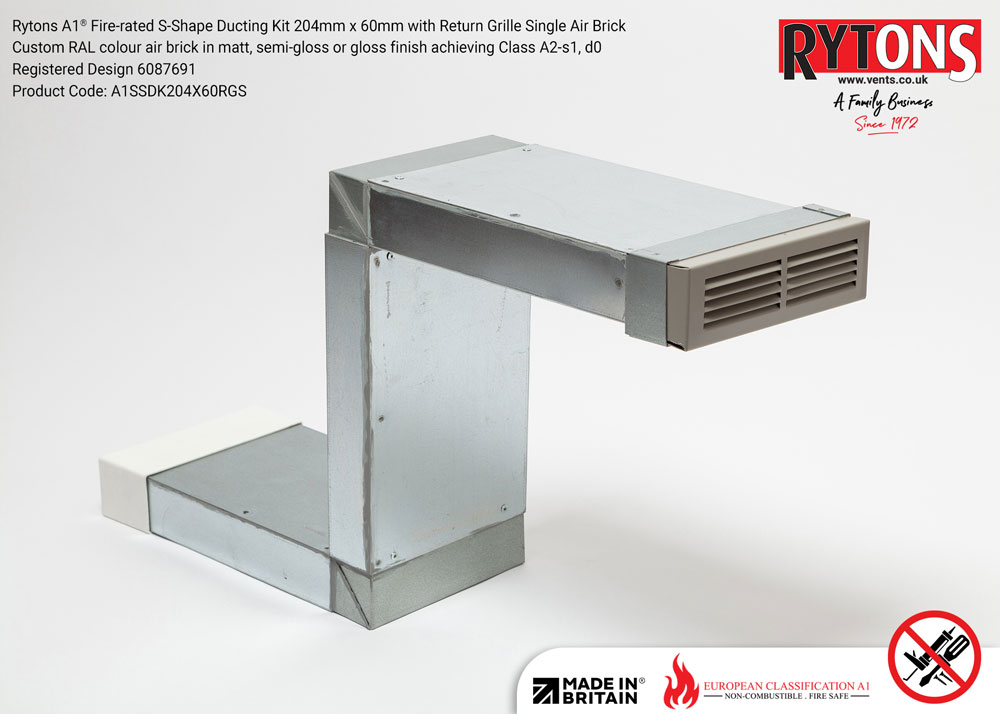 Rytons A1® Fire-rated Ducting Kits 204mm x 60mm with Single Air Bricks ...